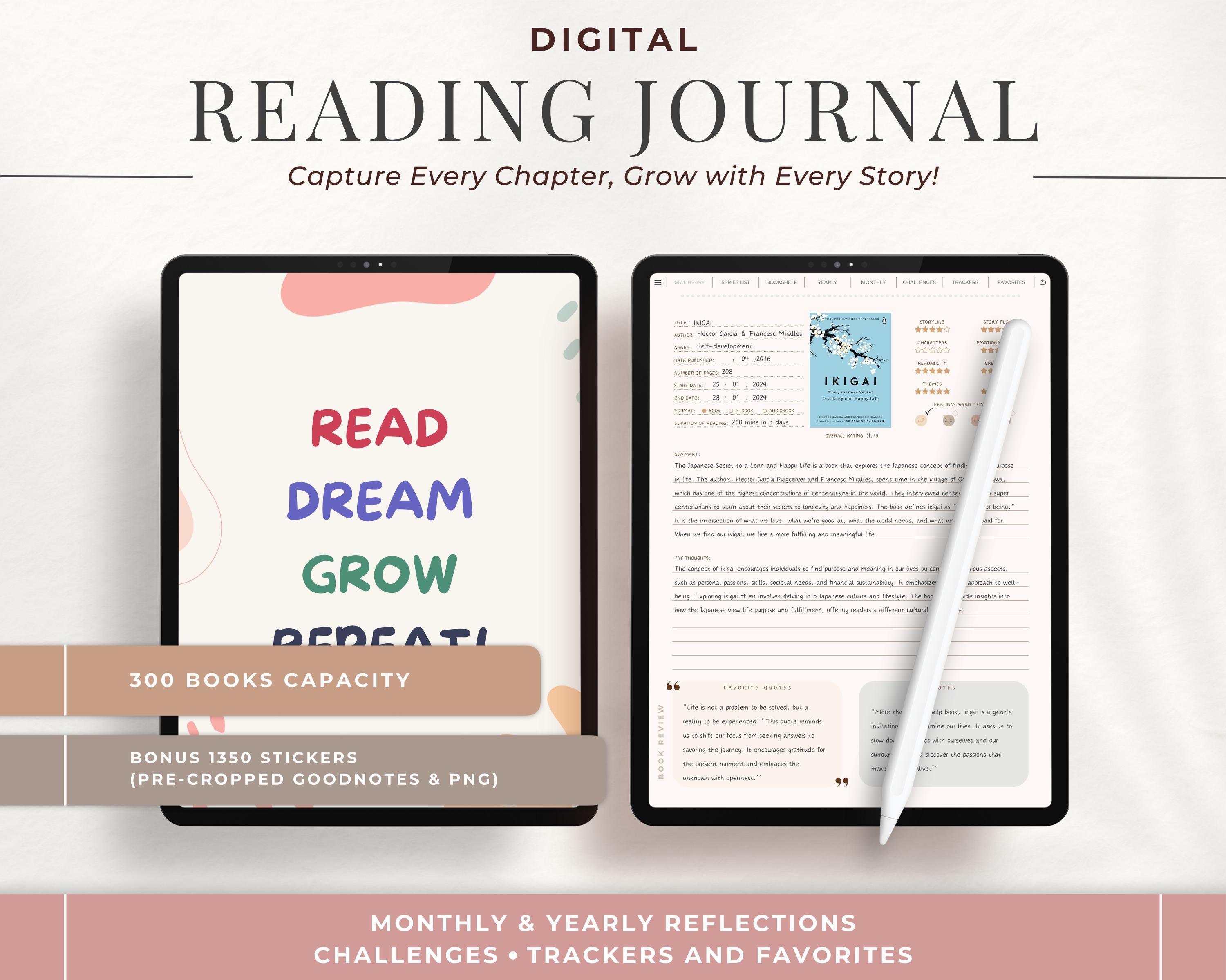 Reading Journal Hyperlinked Pages 240 Books 60 Series Capacity Digital ...