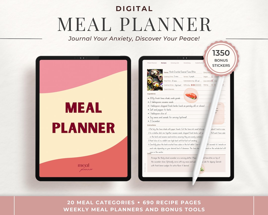 Digital Meal Planner & Recipe Book, Weekly Cookbook Meal Journal ...