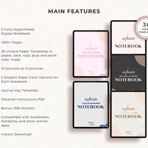 Hyperlinked Digital Notebook Bundle: 5 Color Themes, 36 Paper Styles ...