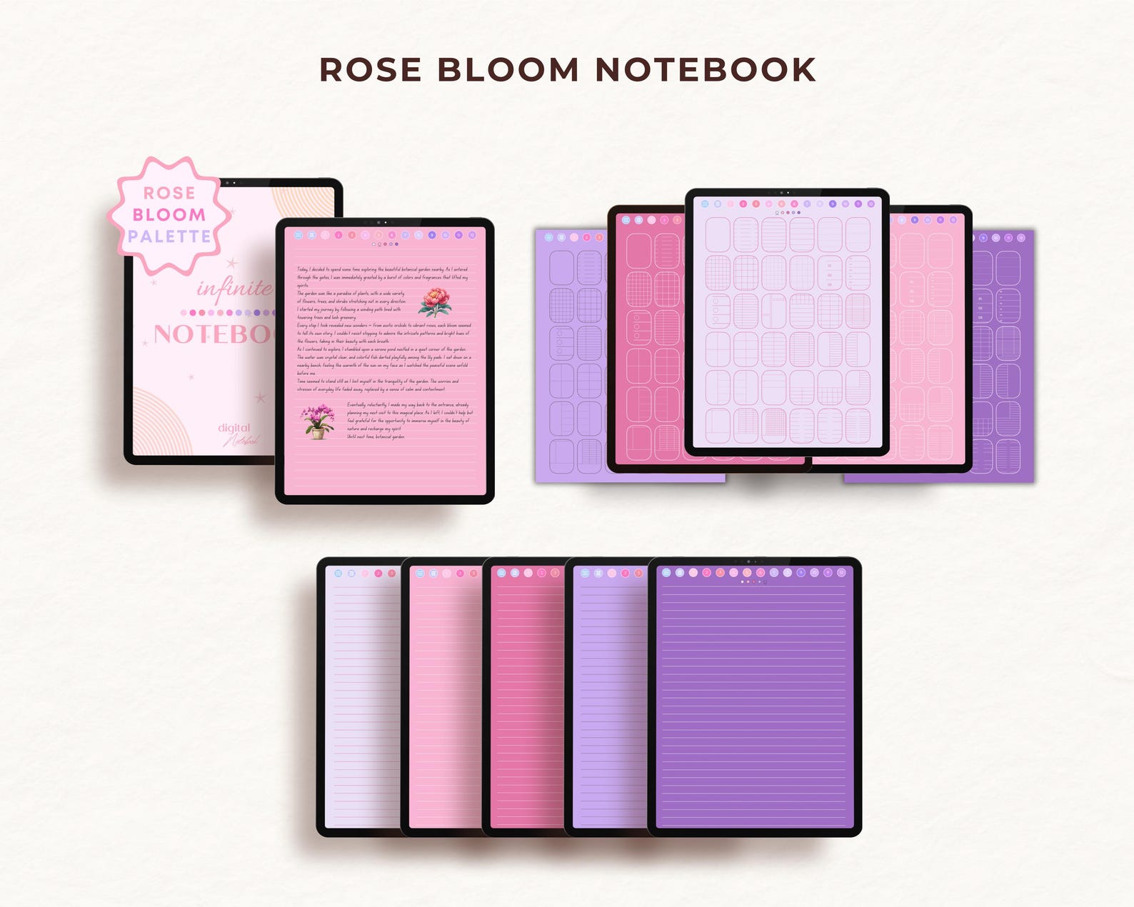 Hyperlinked Digital Notebook Bundle: 5 Color Themes, 36 Paper Styles ...