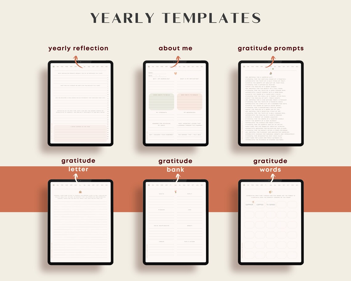Gratitude Journal Printable Undated Hyperlinked Pages Daily iPad Pro ...