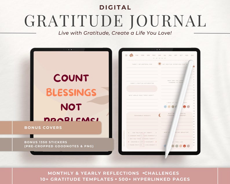 Gratitude Journal Printable Undated Hyperlinked Pages Daily iPad Pro ...