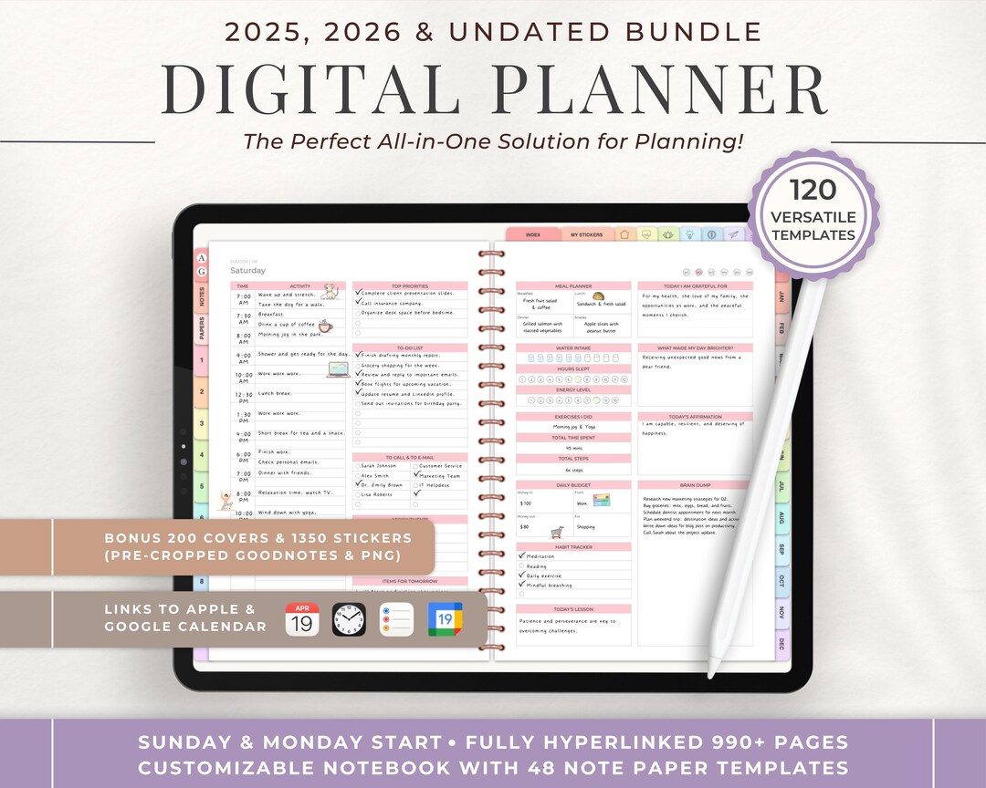 Ultimate All in One Digital Planner 2025 2026 Undated Digital Journal ...