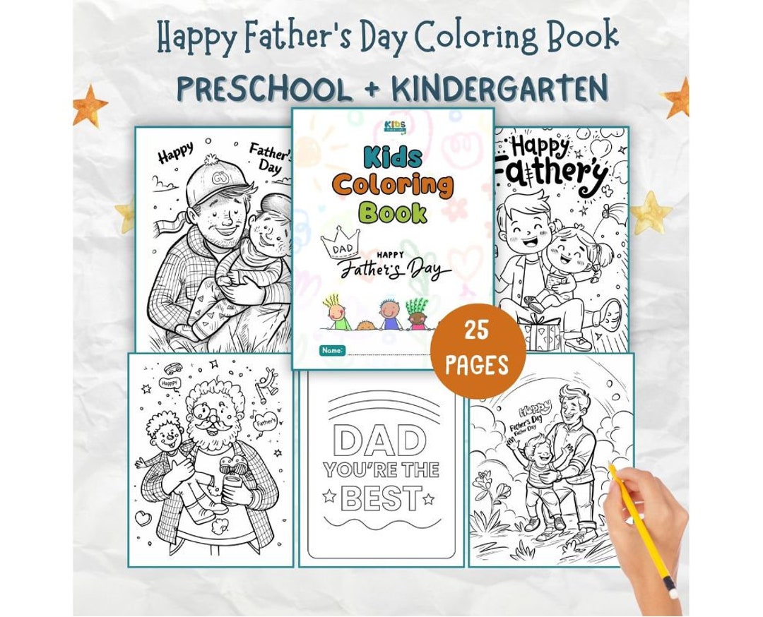 Father's Day Coloring Greeting Cards, Fathers Day Coloring Book, 25 ...