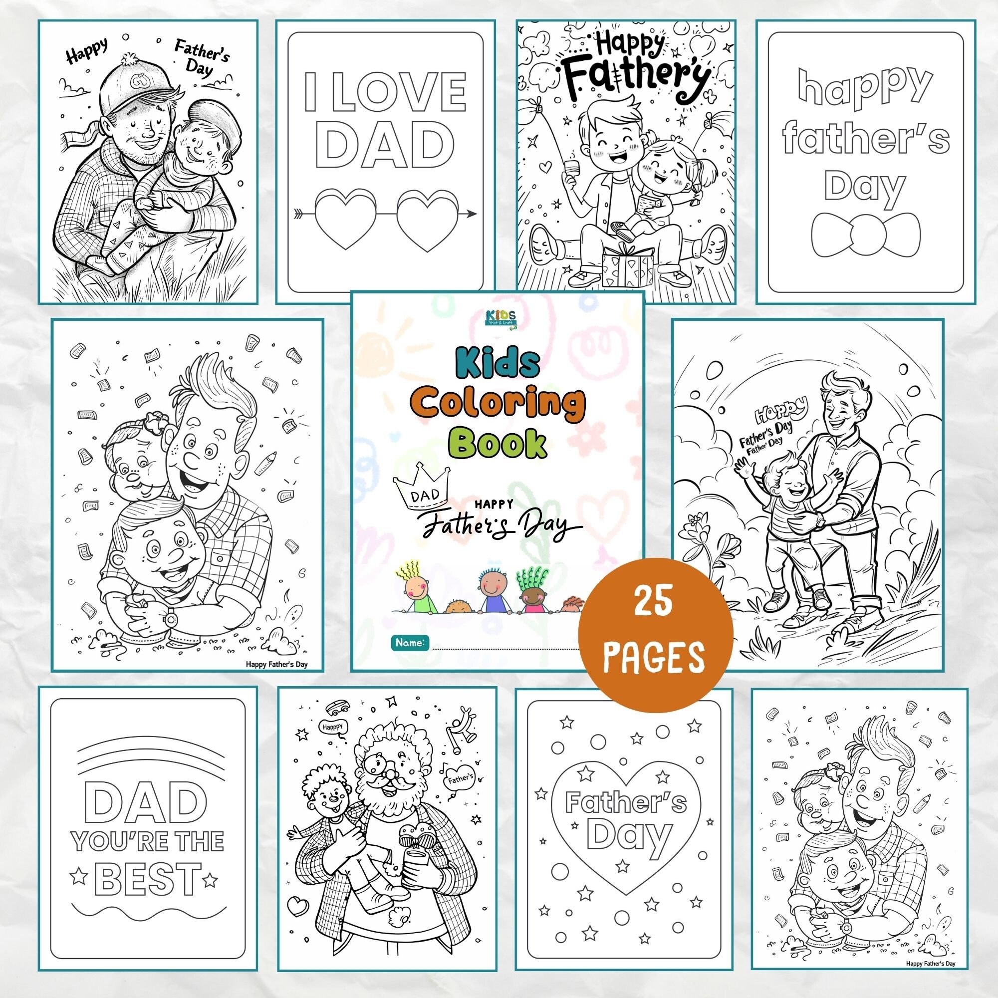 Father's Day Coloring Greeting Cards, Fathers Day Coloring Book, 25 ...