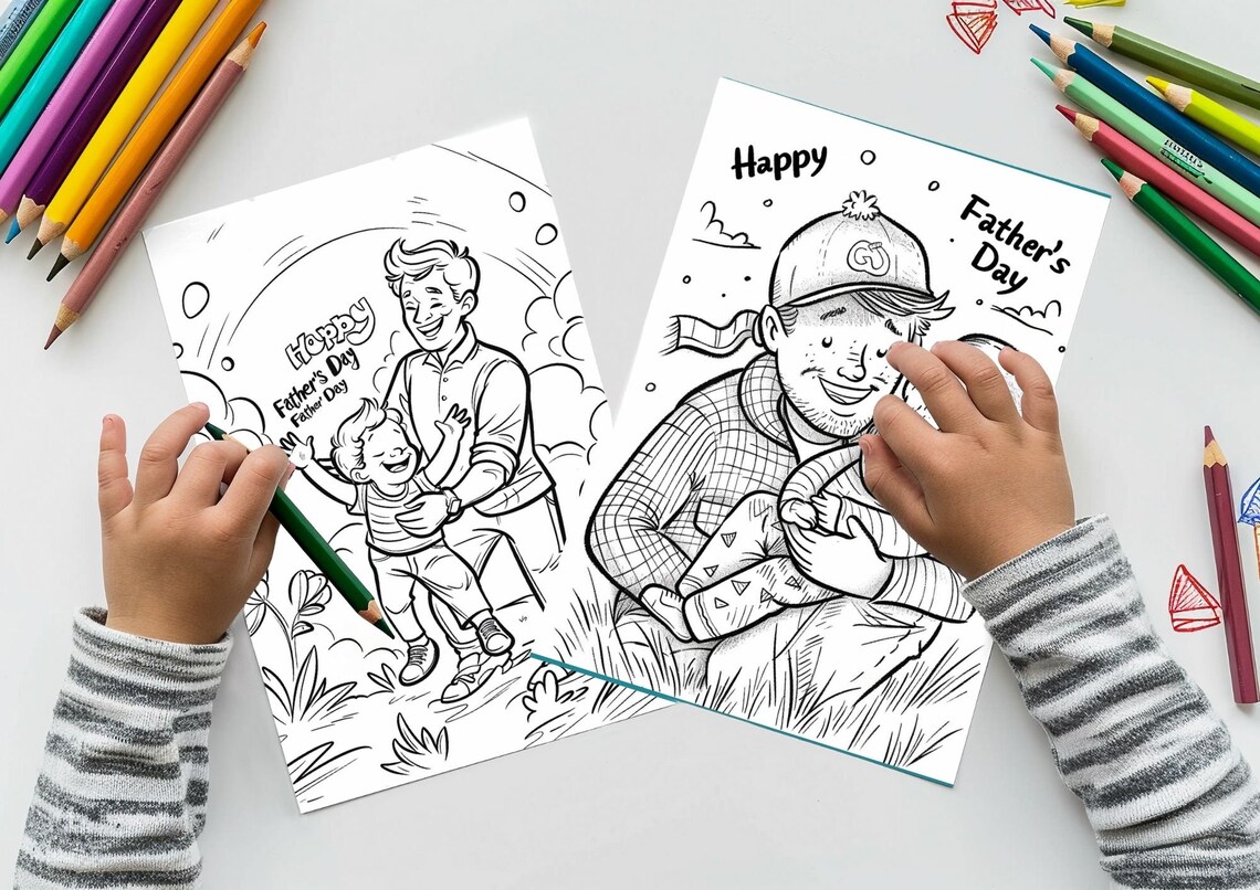 Father's Day Coloring Greeting Cards, Fathers Day Coloring Book, 25 ...