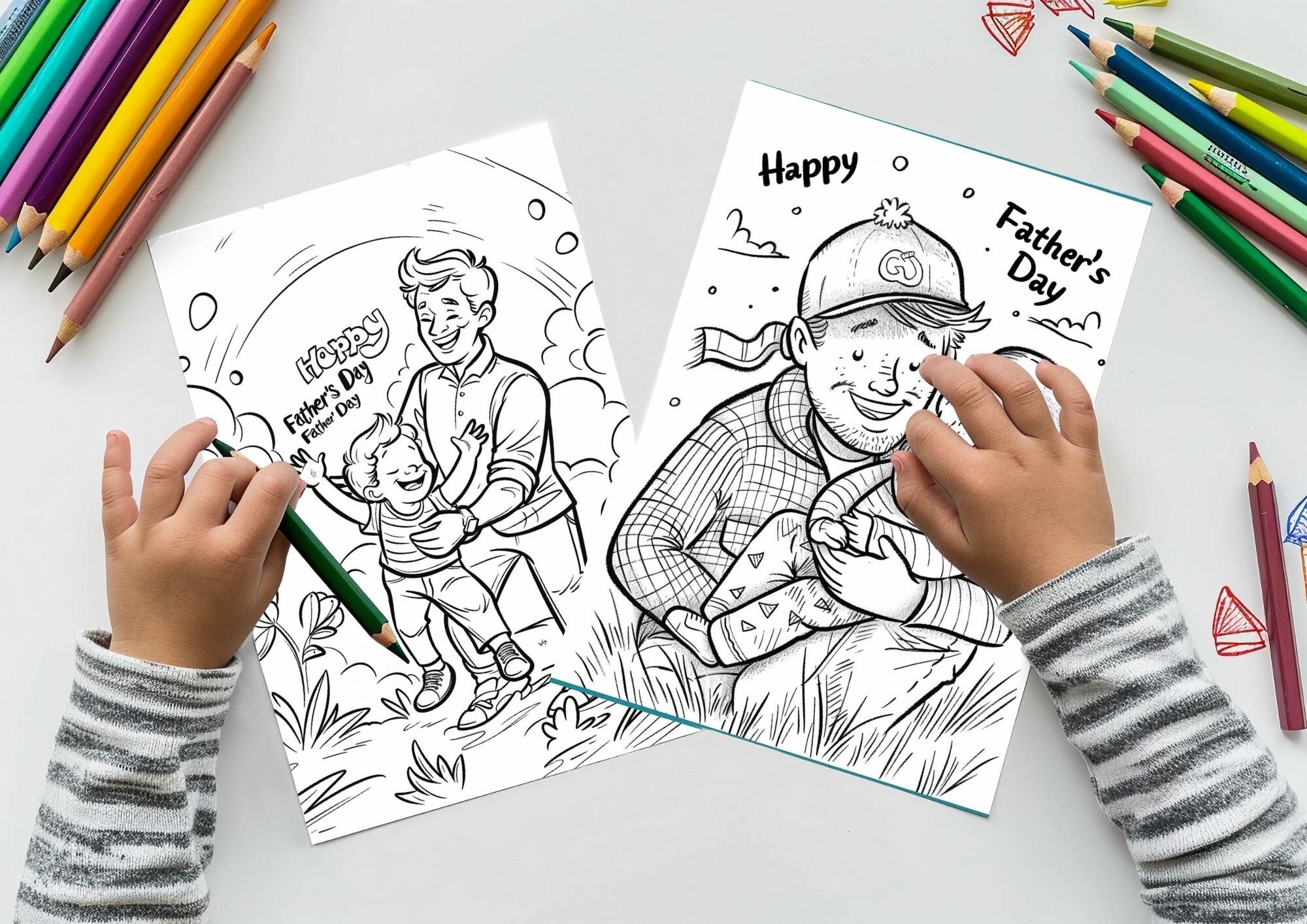 Father's Day Coloring Greeting Cards, Fathers Day Coloring Book, 25 ...