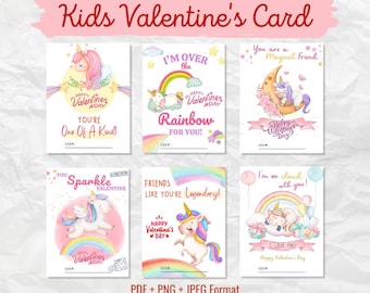 Unicorn Valentine's Day Card for Kids Classroom Valentines Day Cards ...
