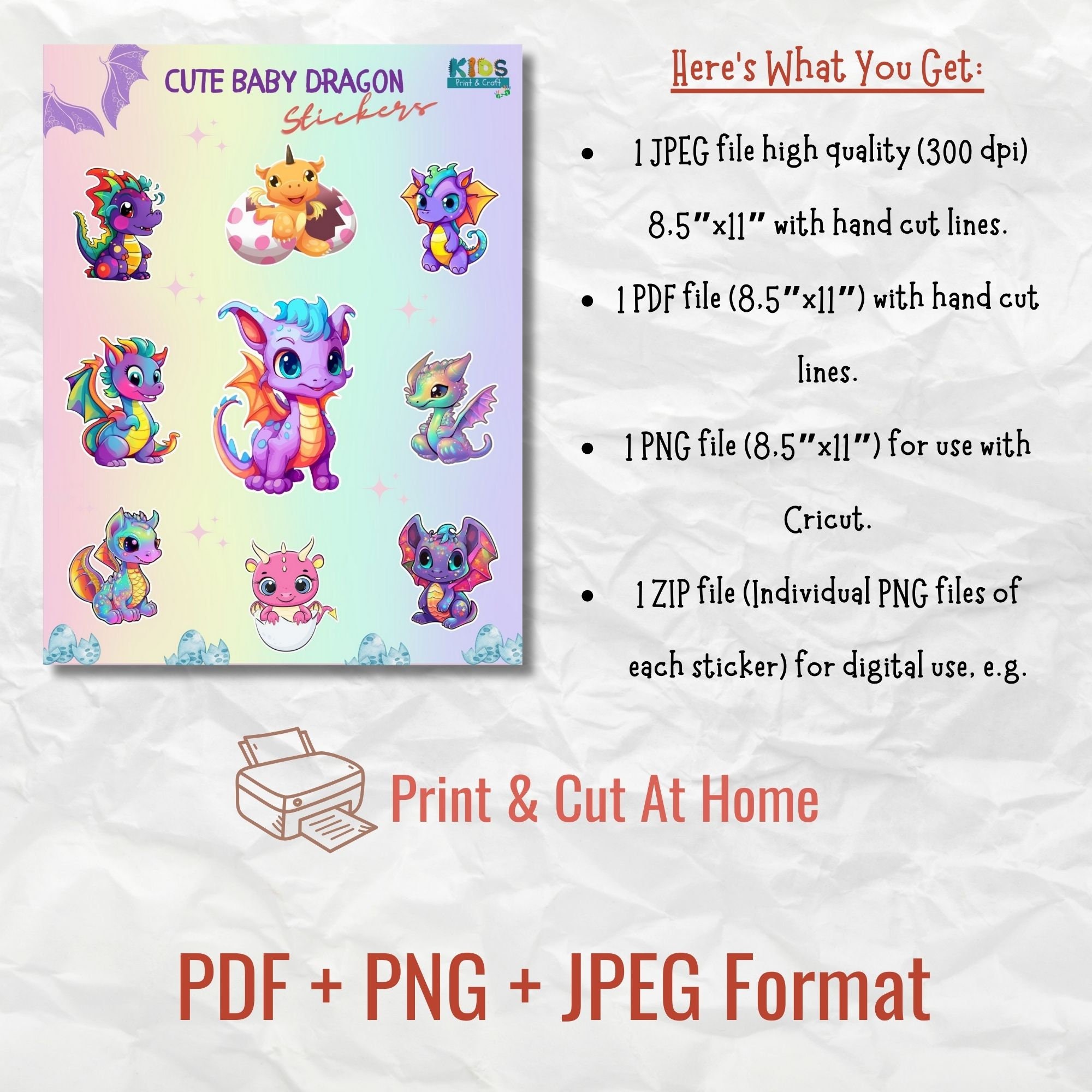 Cute Dragon Kids Printable Stickers, Baby Dragon Sticker Sheet ...