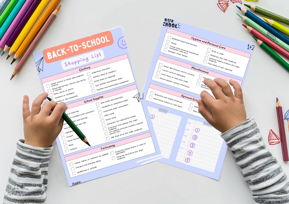 Back to School Shopping List Template, School Supply List Printable ...