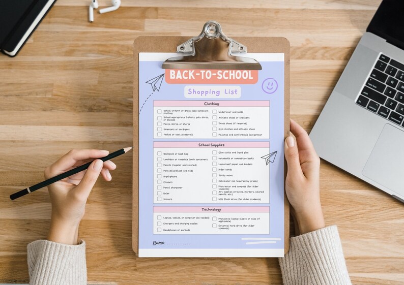 Back to School Shopping List Template, School Supply List Printable ...