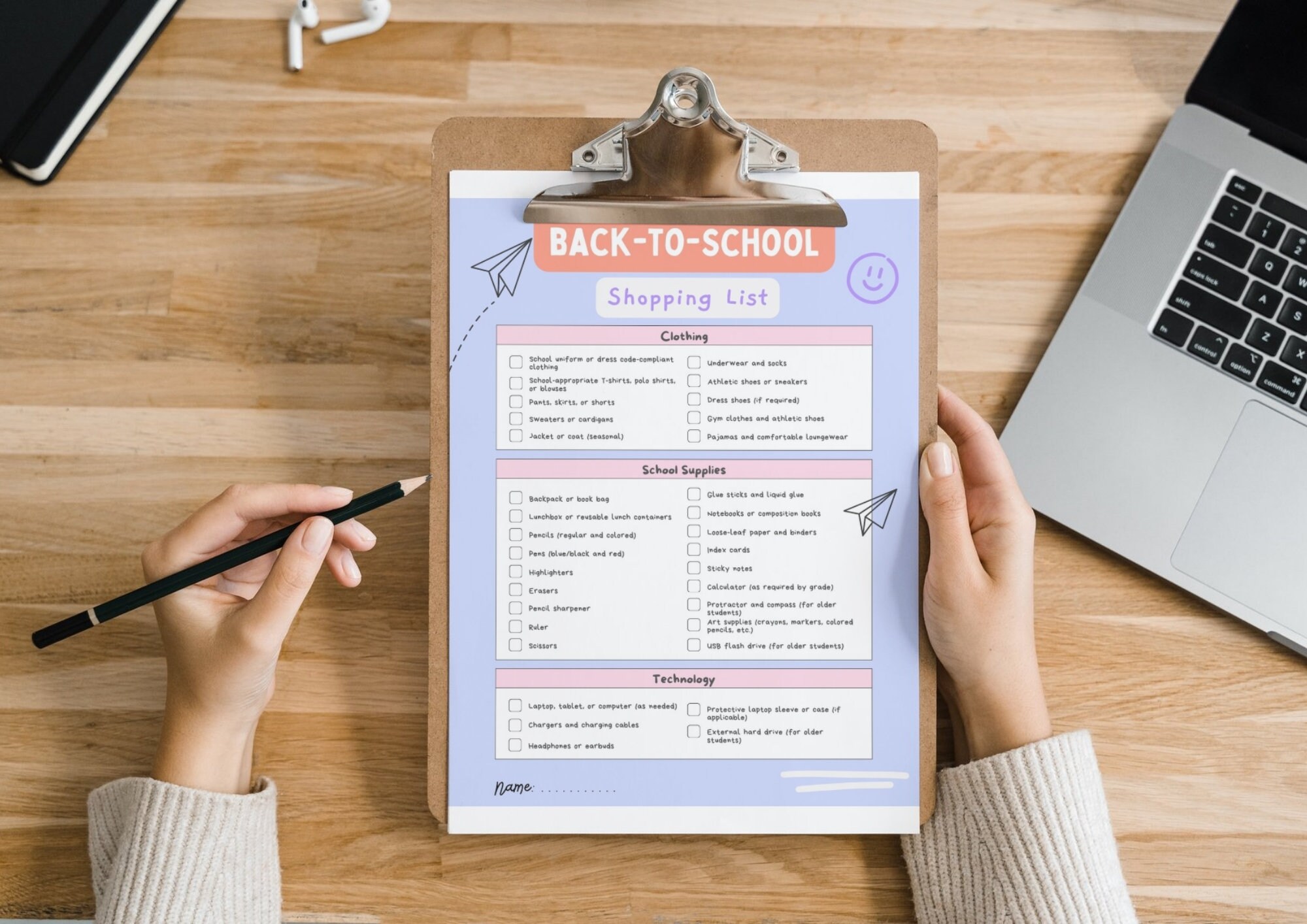 Back to School Shopping List Template, School Supply List Printable ...