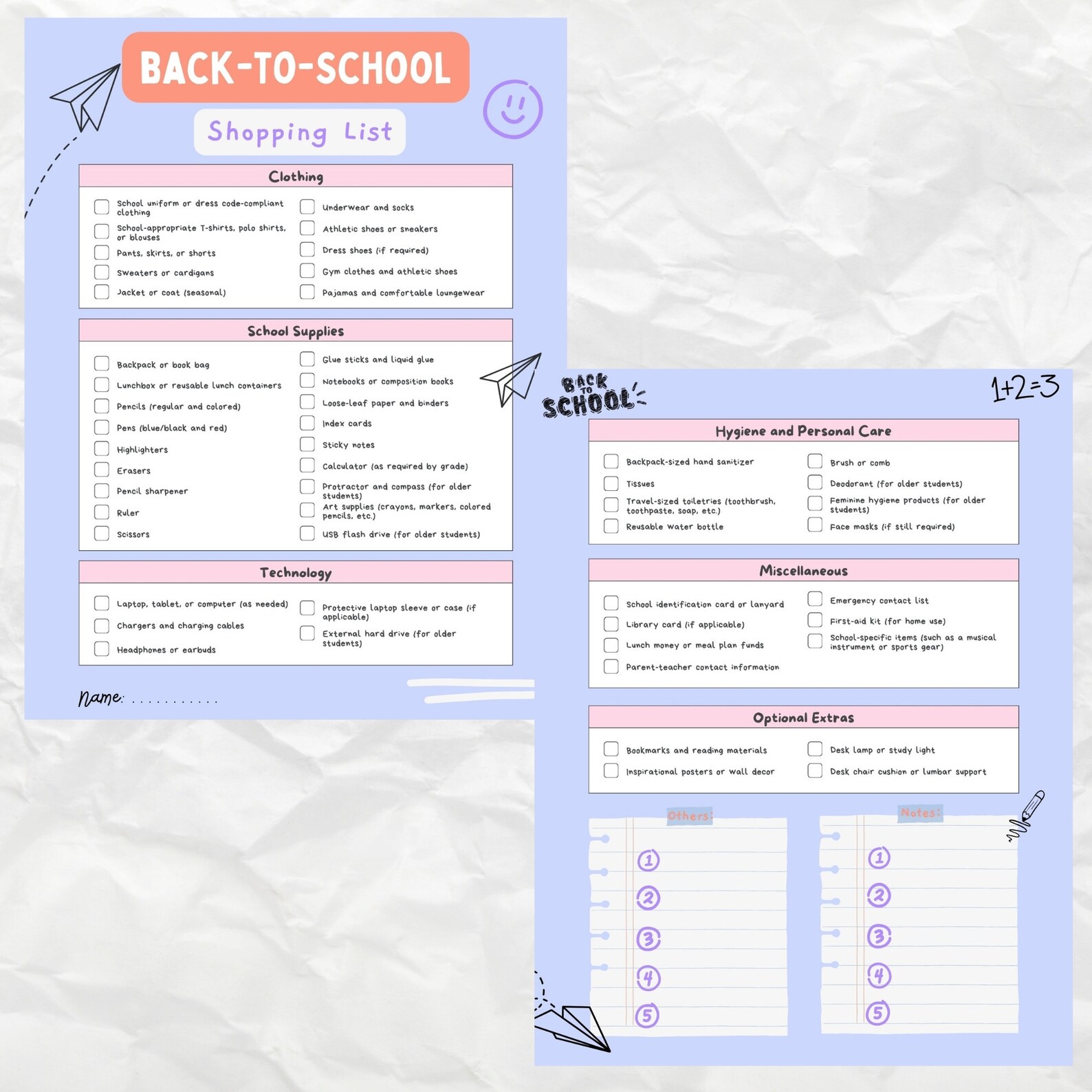 Back to School Shopping List Template, School Supply List Printable ...