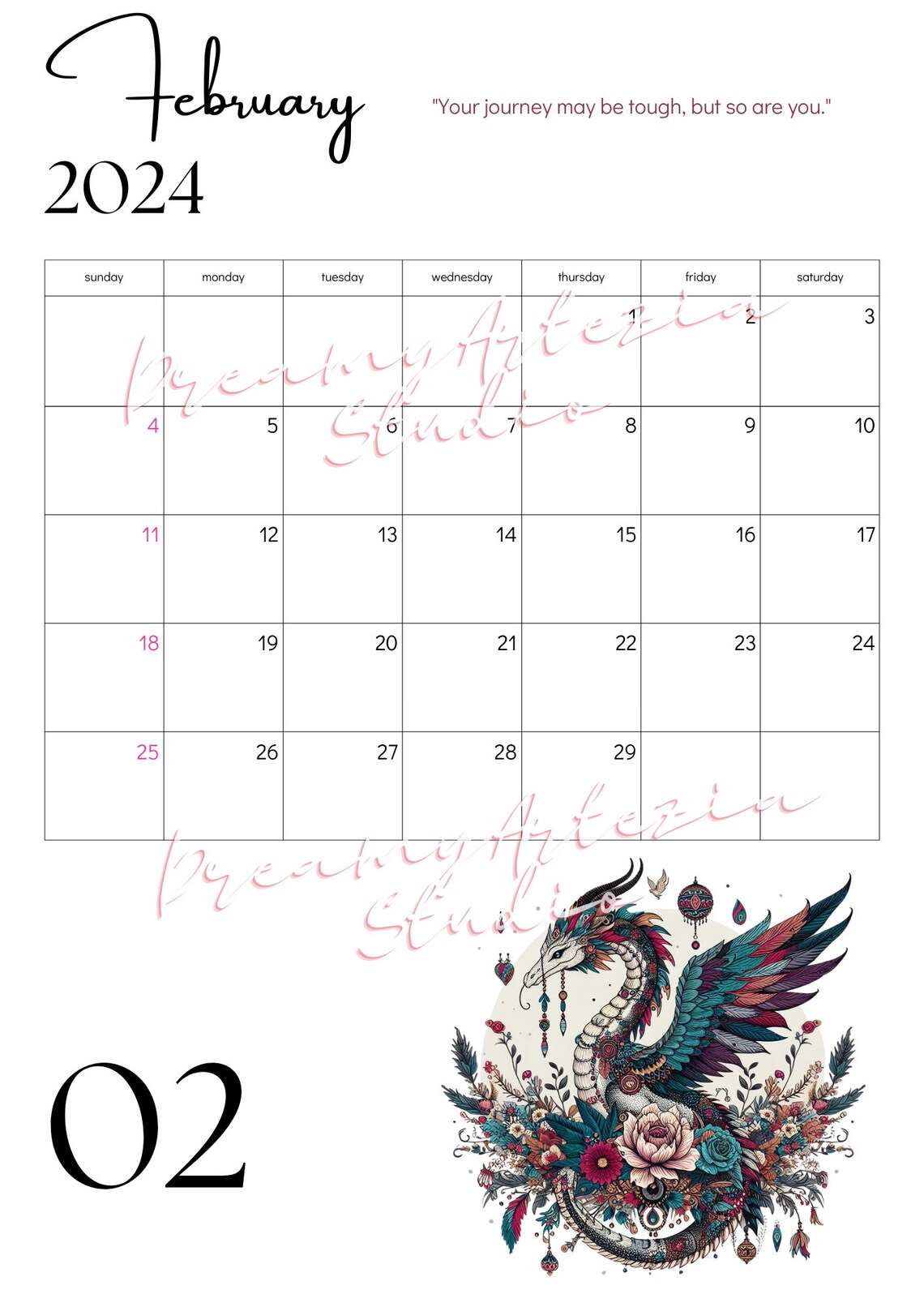 Printable Monthly Calendar 2024 With Notes Section, Beautiful Boho ...