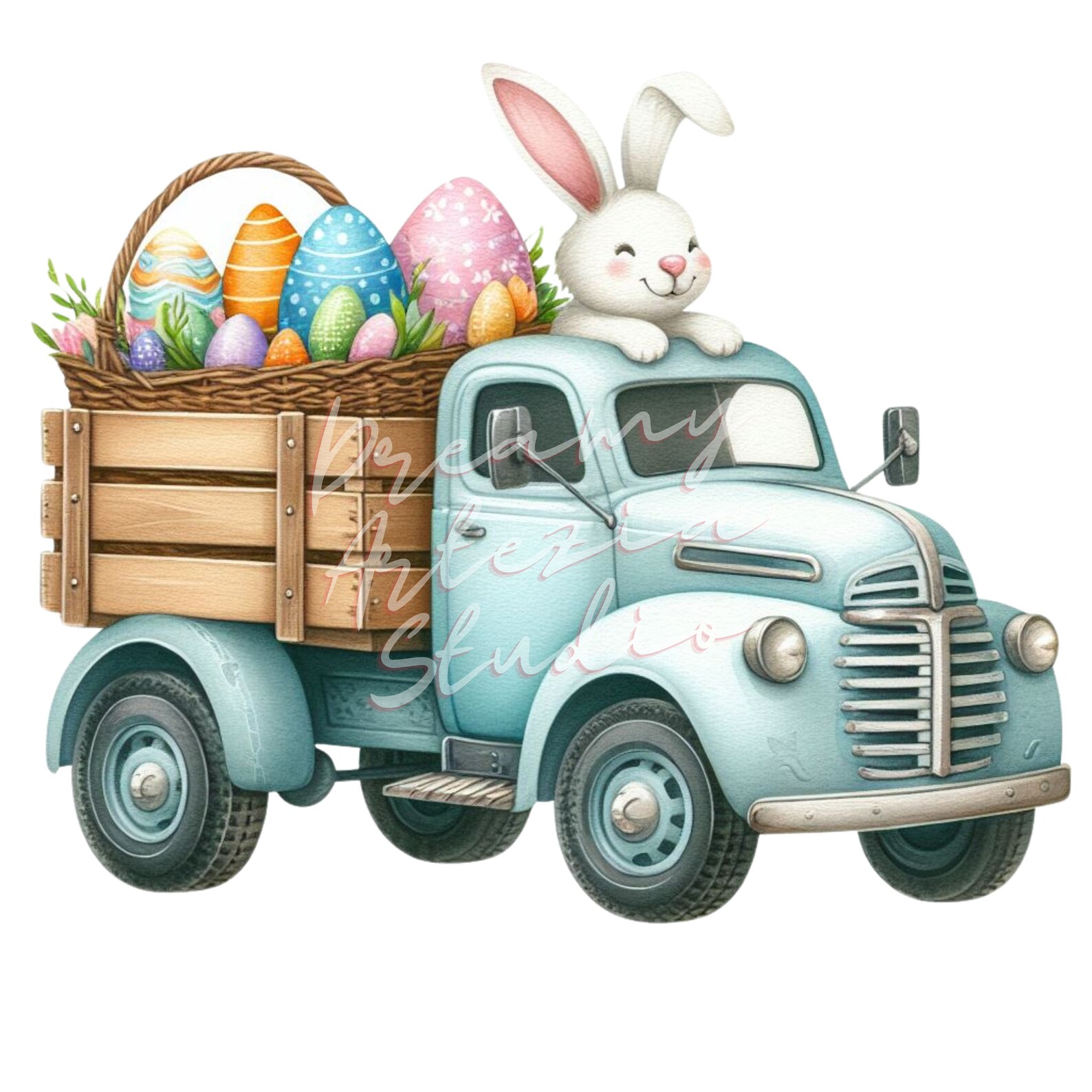 Vintage Easter Truck Clipart Bundle - 18 PNG Illustrations - High ...