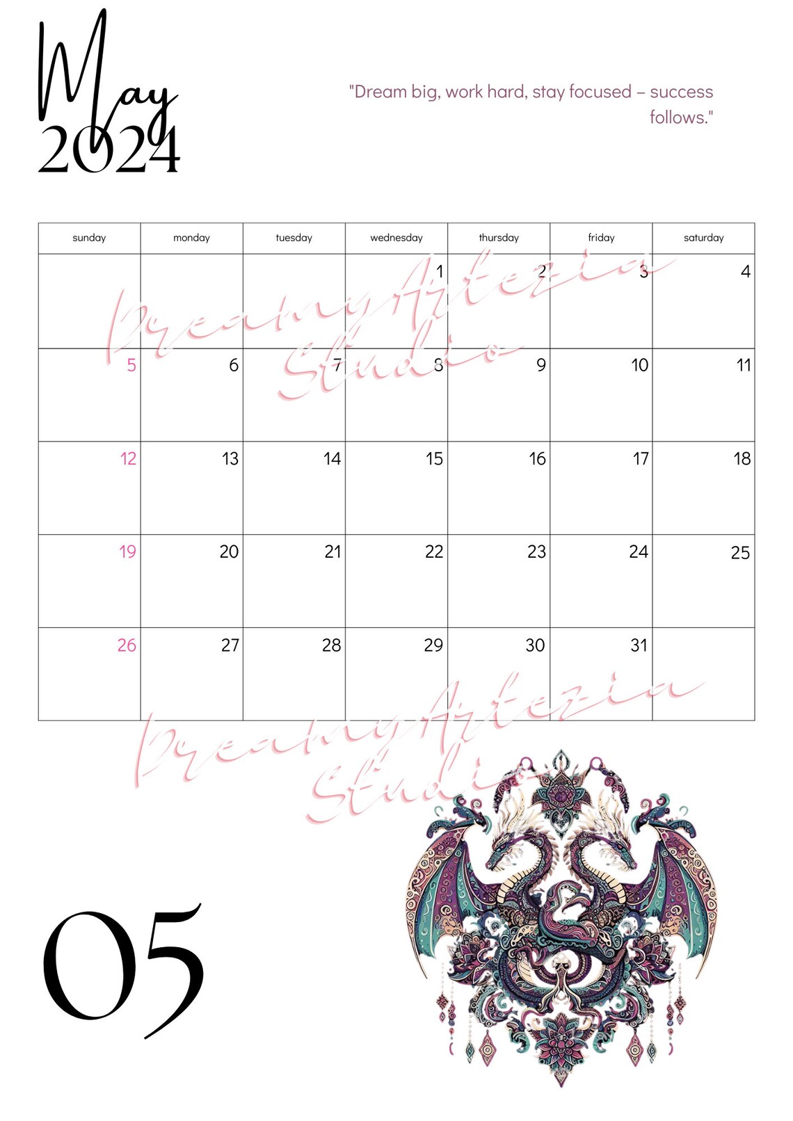 Printable Monthly Calendar 2024 With Notes Section, Beautiful Boho ...
