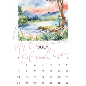 Printable Monthly Calendar 2024 With Watercolor Nature Landscapes ...