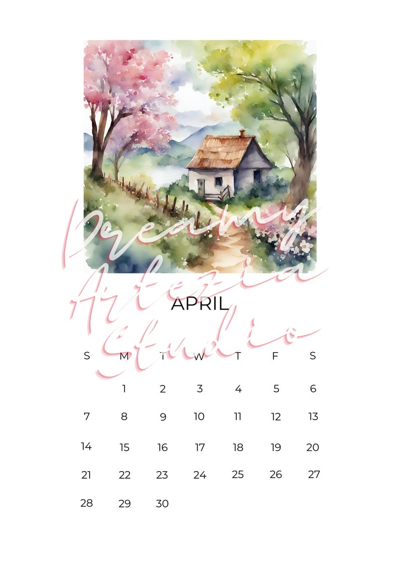 Printable Monthly Calendar 2024 With Watercolor Nature Landscapes ...