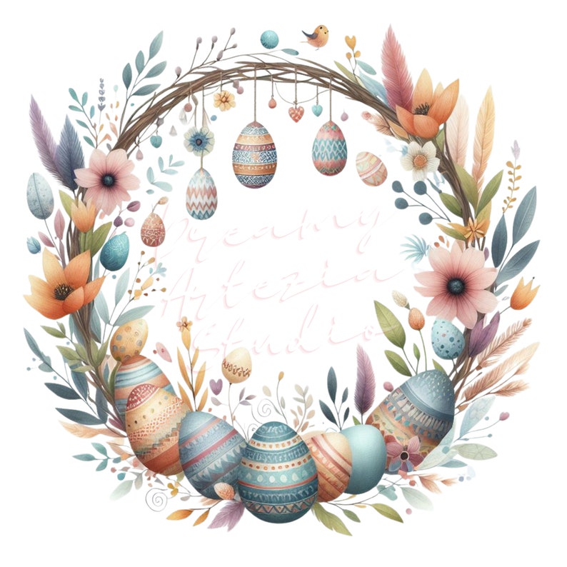 Easter Wreath Clipart Bundle - 24 Watercolor PNG Illustrations, Boho ...