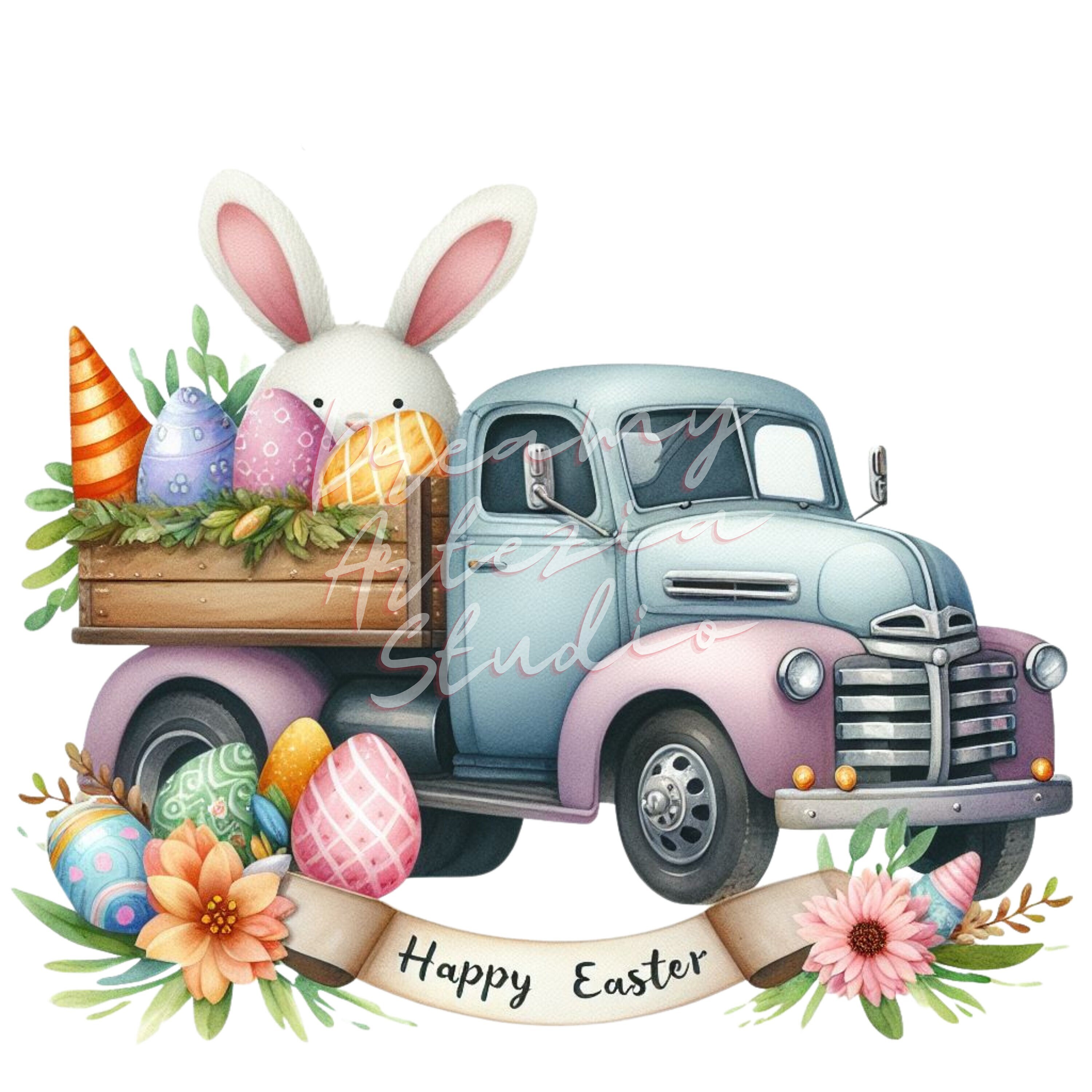Vintage Easter Truck Clipart Bundle - 18 PNG Illustrations - High ...