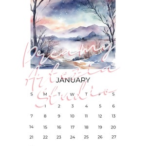 Printable Monthly Calendar 2024 With Watercolor Nature Landscapes ...