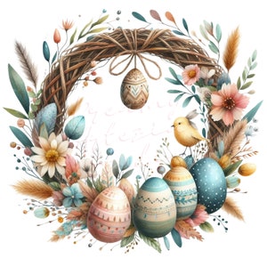 Easter Wreath Clipart Bundle - 24 Watercolor PNG Illustrations, Boho ...