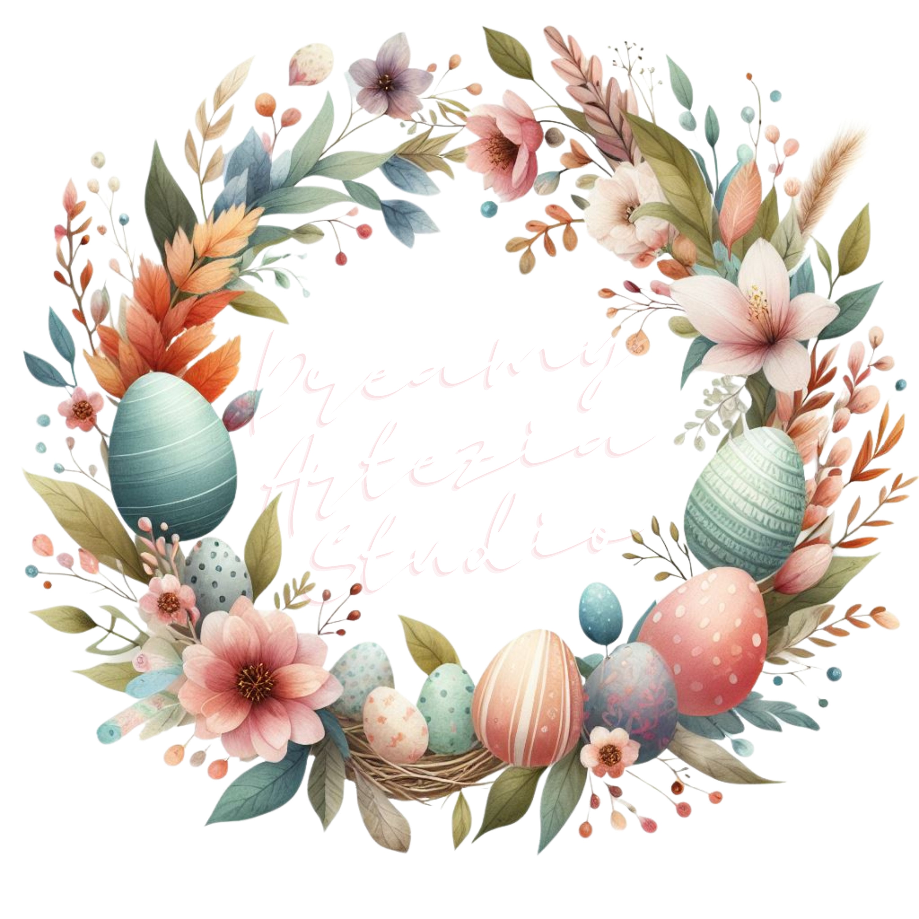 Easter Wreath Clipart Bundle - 24 Watercolor PNG Illustrations, Boho ...
