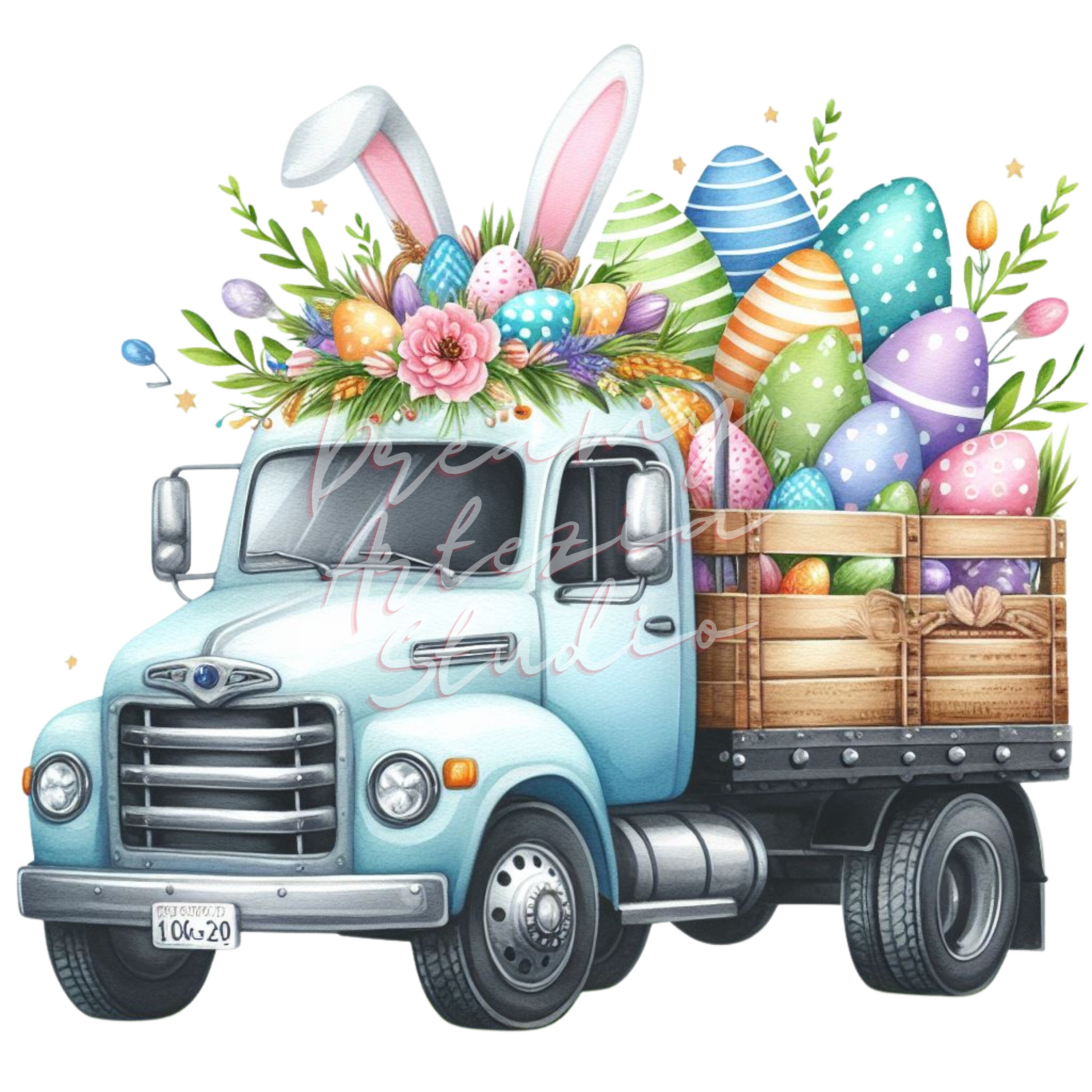 Vintage Easter Truck Clipart Bundle - 18 PNG Illustrations - High ...