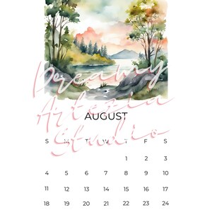 Printable Monthly Calendar 2024 With Watercolor Nature Landscapes ...
