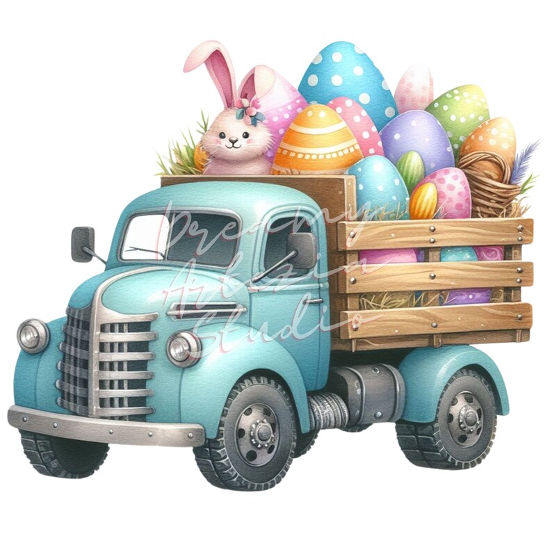 Vintage Easter Truck Clipart Bundle - 18 PNG Illustrations - High ...
