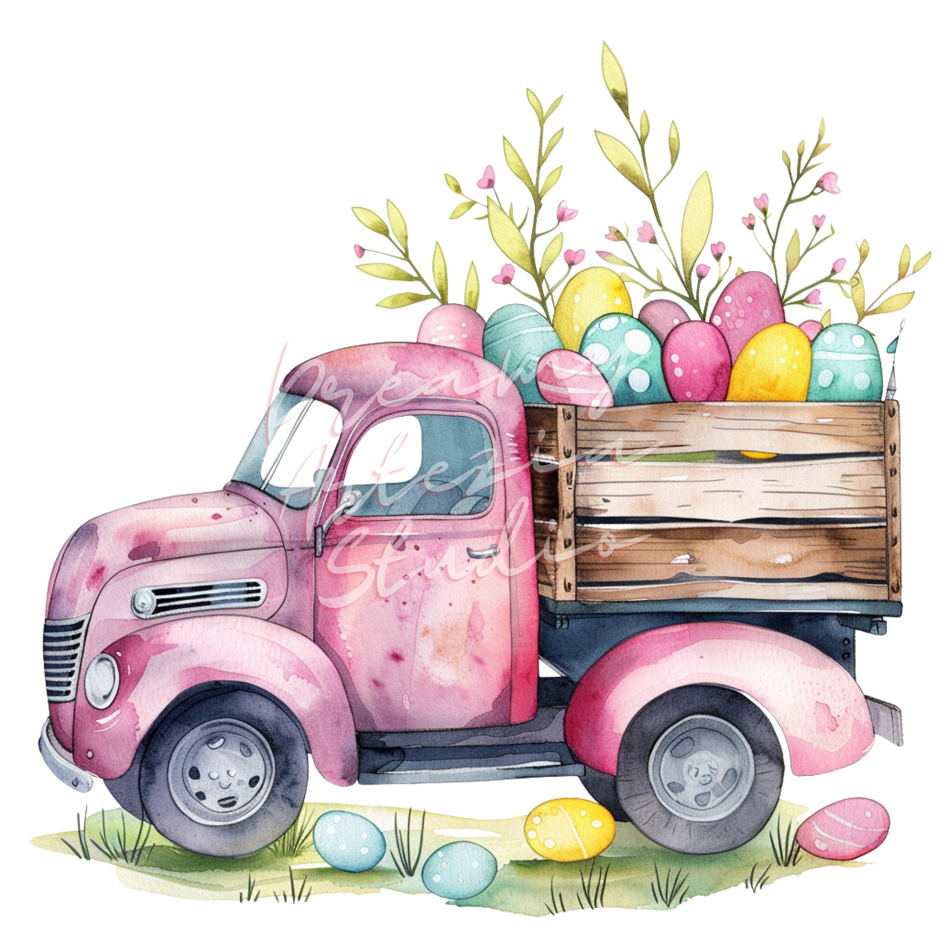 Vintage Easter Truck Clipart Bundle - 18 PNG Illustrations - High ...