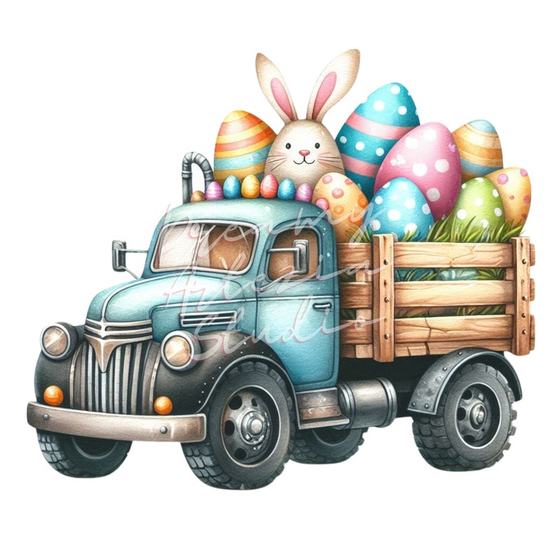 Vintage Easter Truck Clipart Bundle - 18 PNG Illustrations - High ...