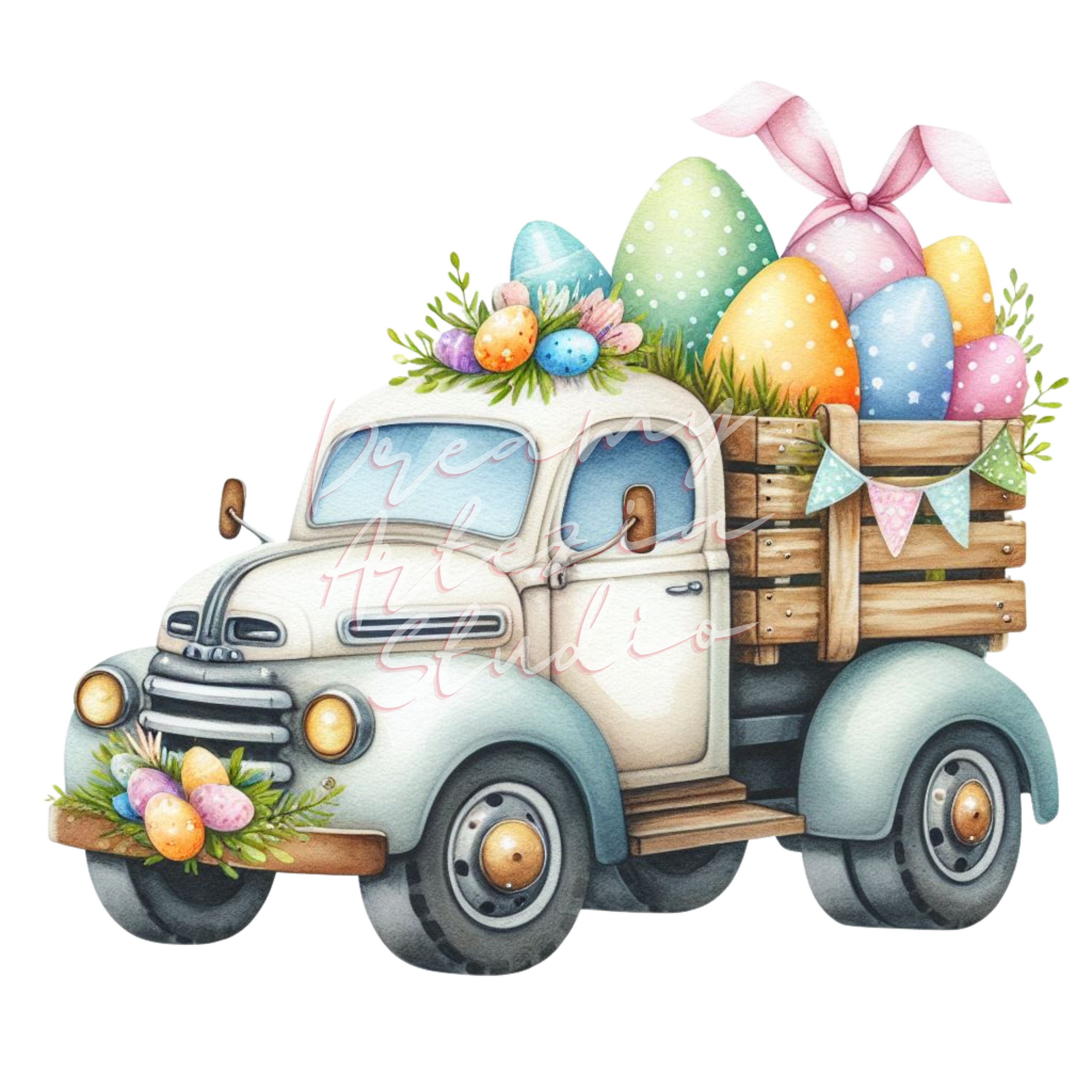 Vintage Easter Truck Clipart Bundle - 18 PNG Illustrations - High ...