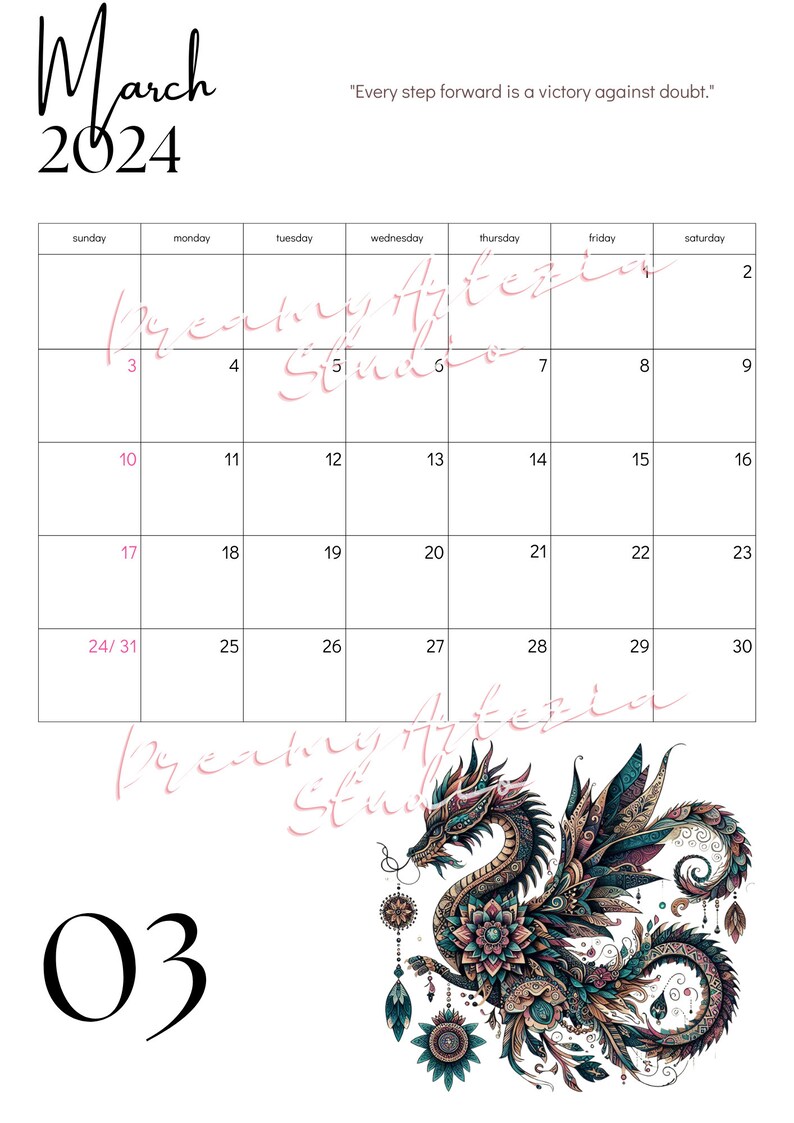Printable Monthly Calendar 2024 With Notes Section, Beautiful Boho ...