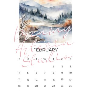 Printable Monthly Calendar 2024 With Watercolor Nature Landscapes ...