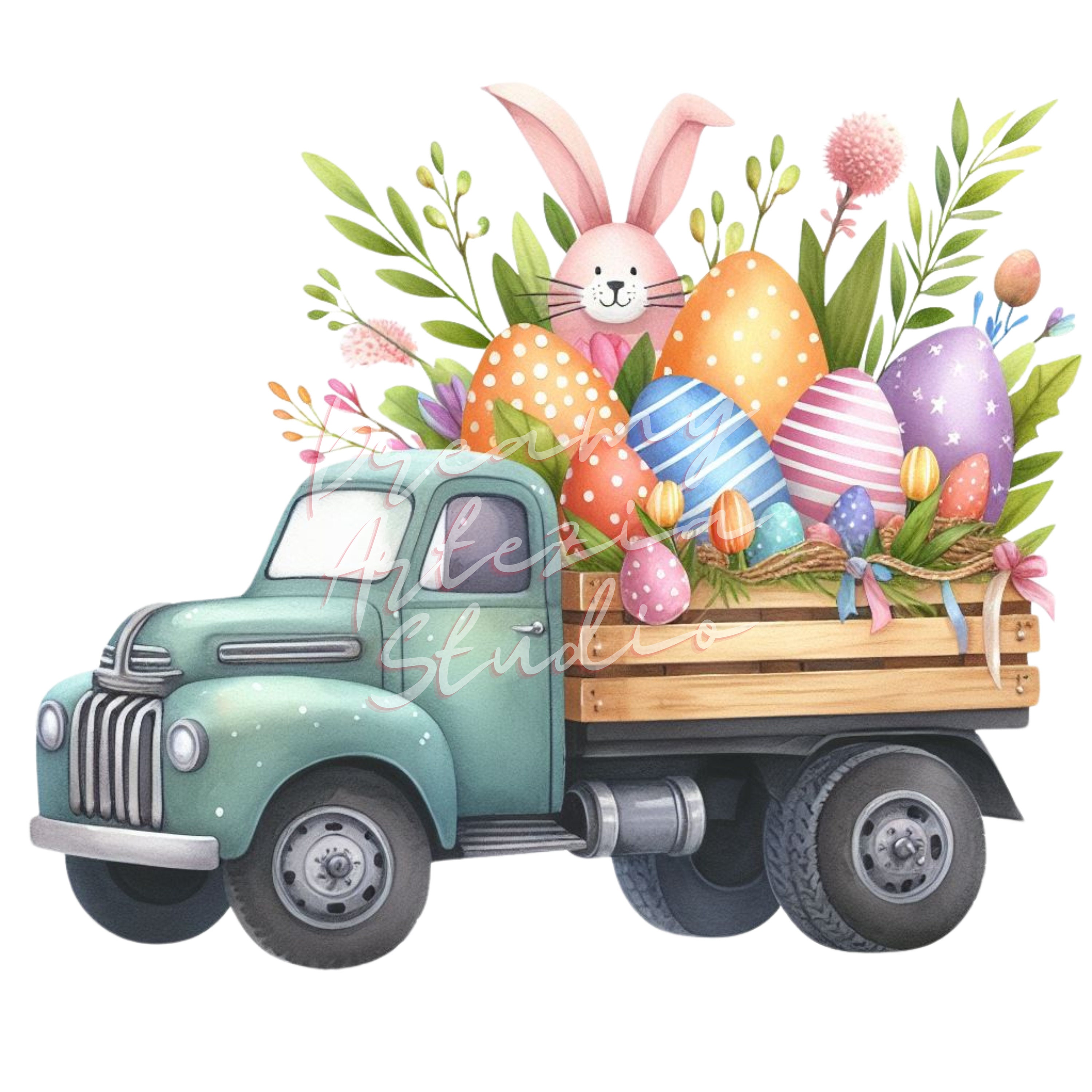 Vintage Easter Truck Clipart Bundle - 18 PNG Illustrations - High ...