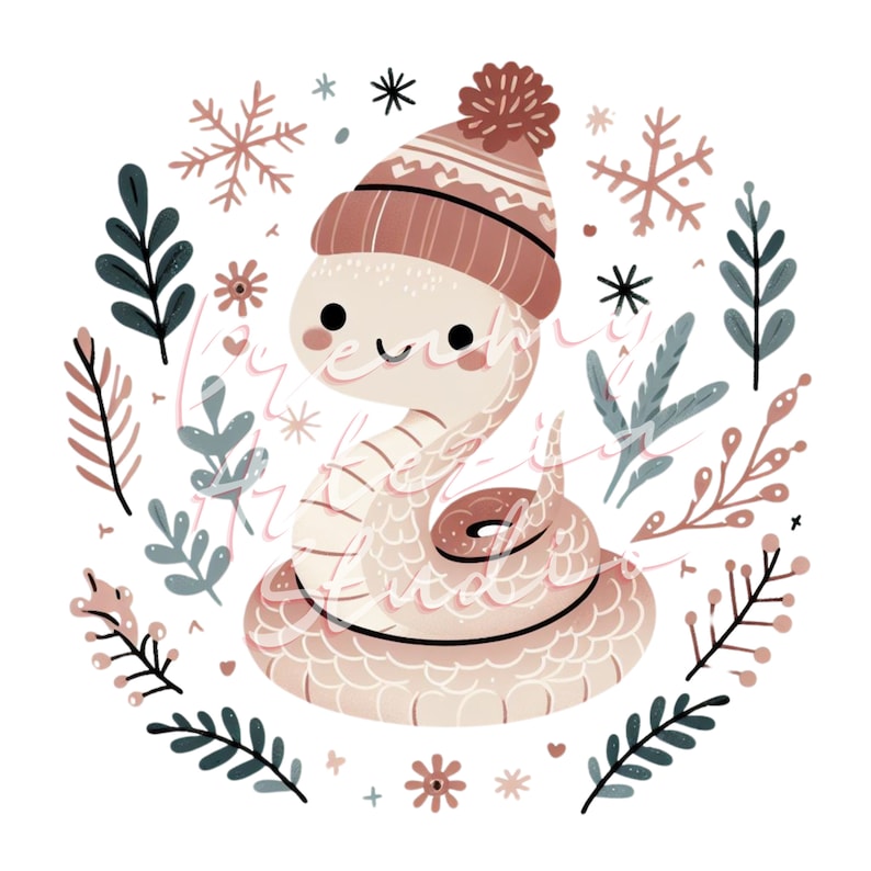 Whimsical Winter Snakes Clipart - Cute Cartoon Boho Style Illustrations ...