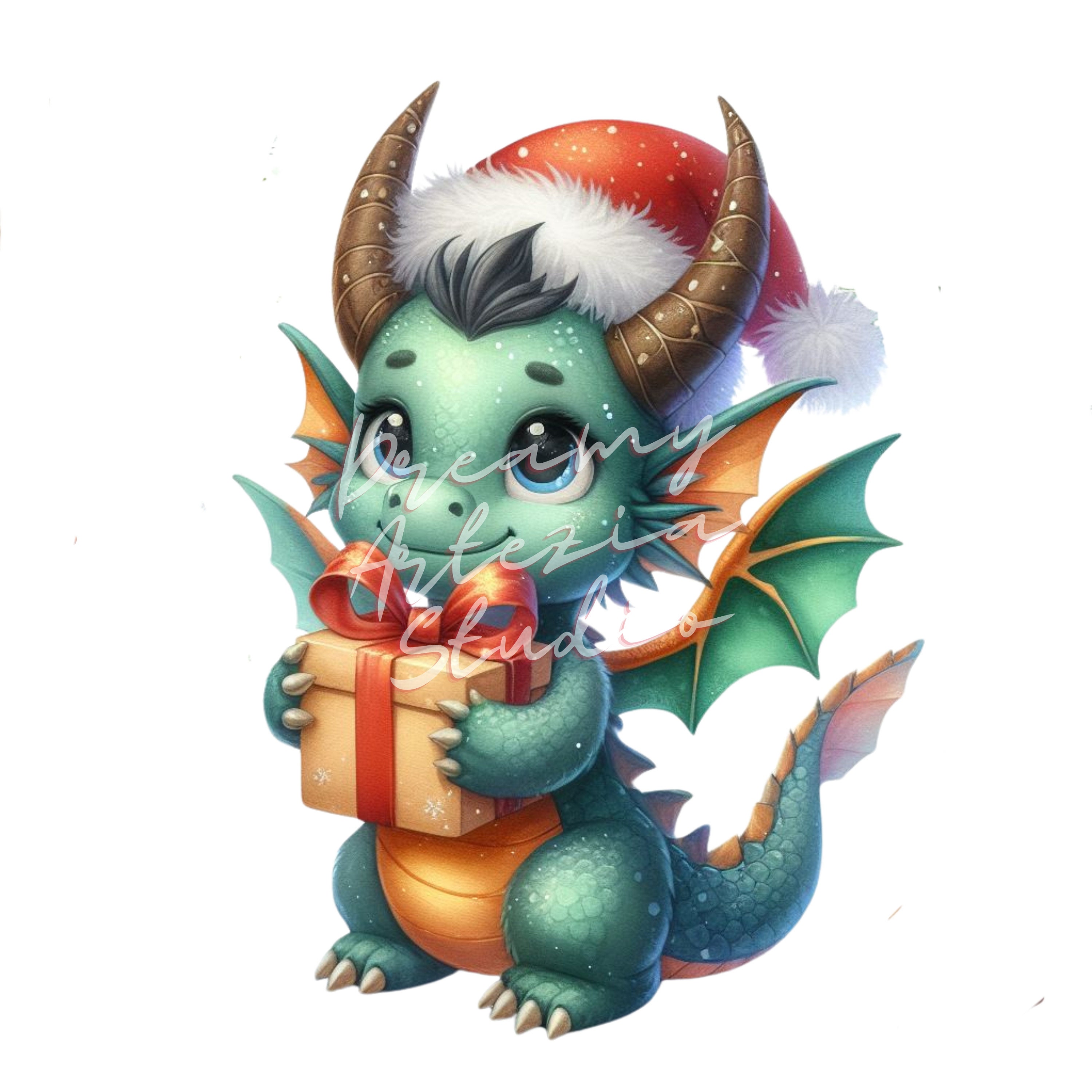 Christmas Dragon Clipart Bundle: Watercolor Holiday PNG Set (digital ...