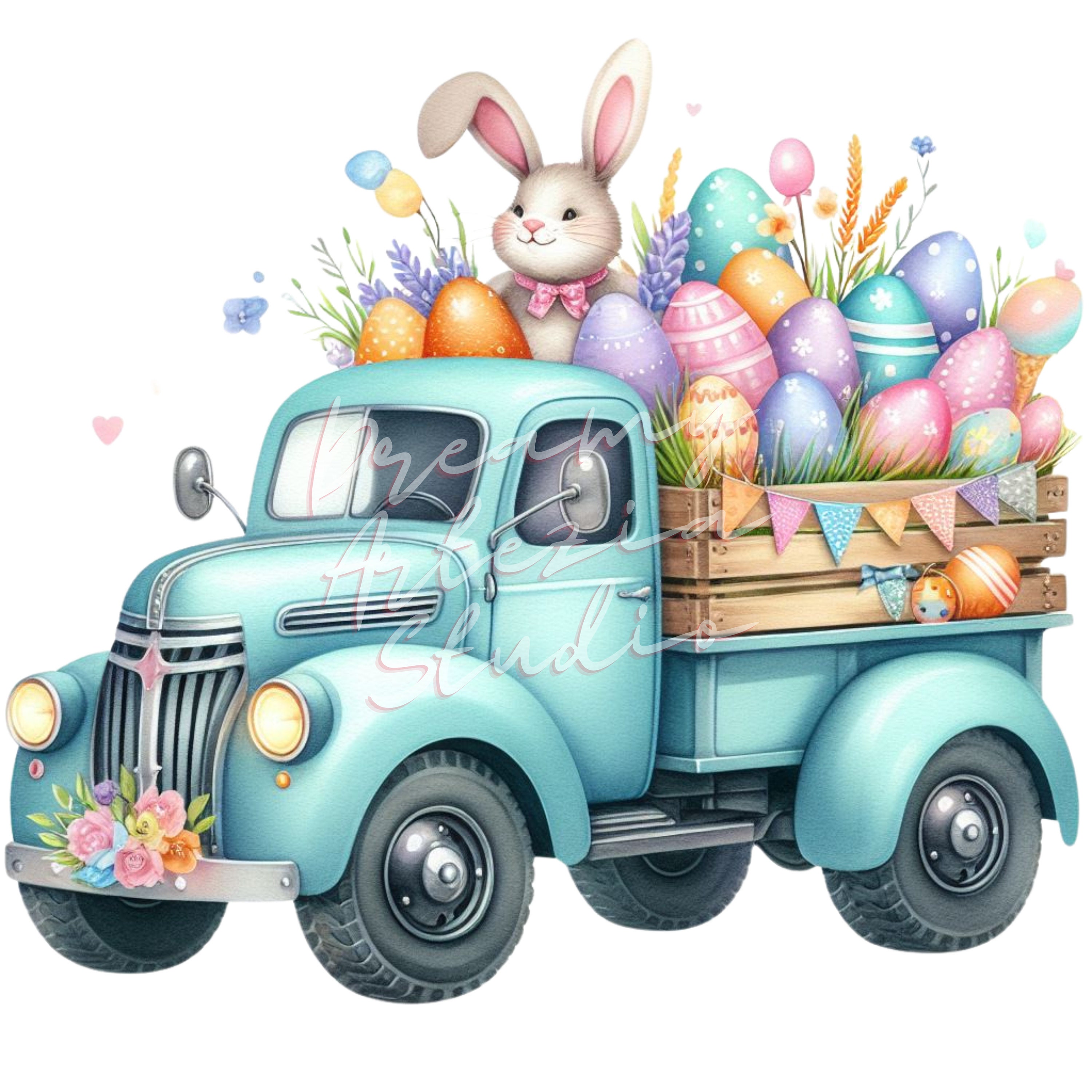 Vintage Easter Truck Clipart Bundle - 18 PNG Illustrations - High ...