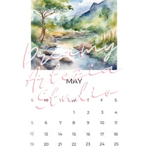Printable Monthly Calendar 2024 With Watercolor Nature Landscapes ...