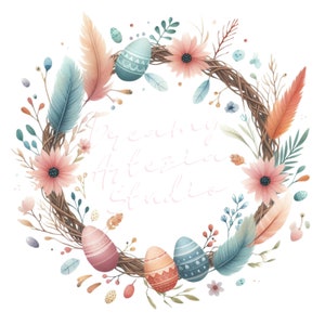 Easter Wreath Clipart Bundle - 24 Watercolor PNG Illustrations, Boho ...