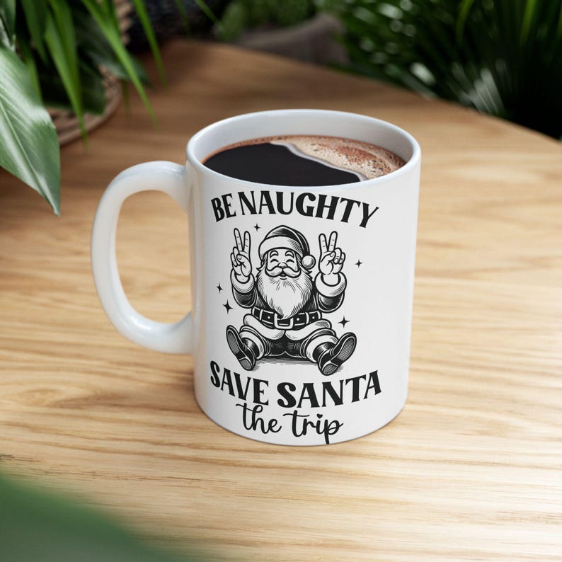 Naughty Santa Peace Sign Christmas Mug, Holiday Humor Gift - Etsy