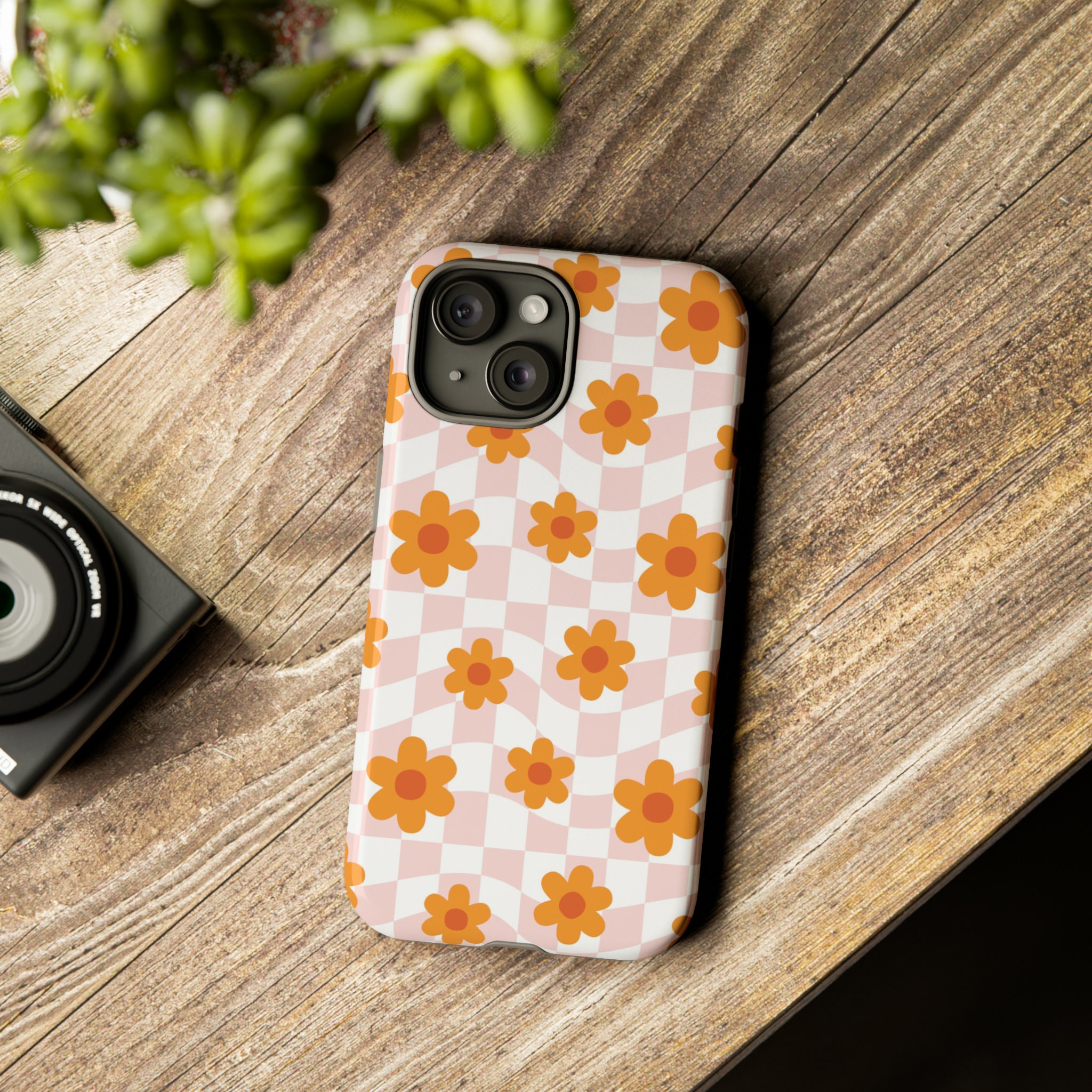 Retro Flower Groovy Check Board Phone Case iPhone 15 14 13 12 Mini 11 Pro Max Xs XR Plus Samsung ...