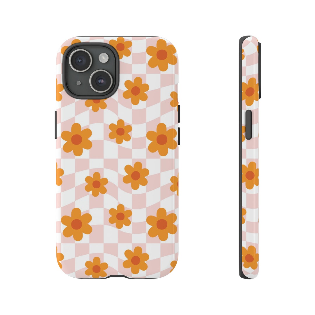 Retro Flower Groovy Check Board Phone Case iPhone 15 14 13 12 Mini 11 Pro Max Xs XR Plus Samsung ...