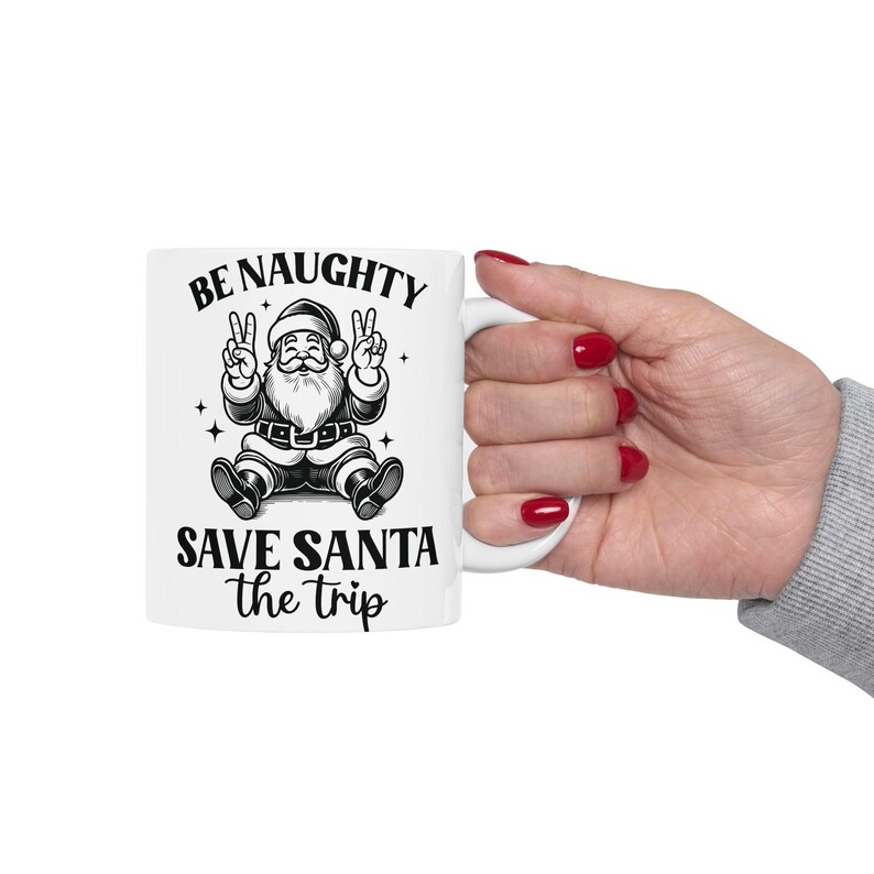 Naughty Santa Peace Sign Christmas Mug, Holiday Humor Gift - Etsy