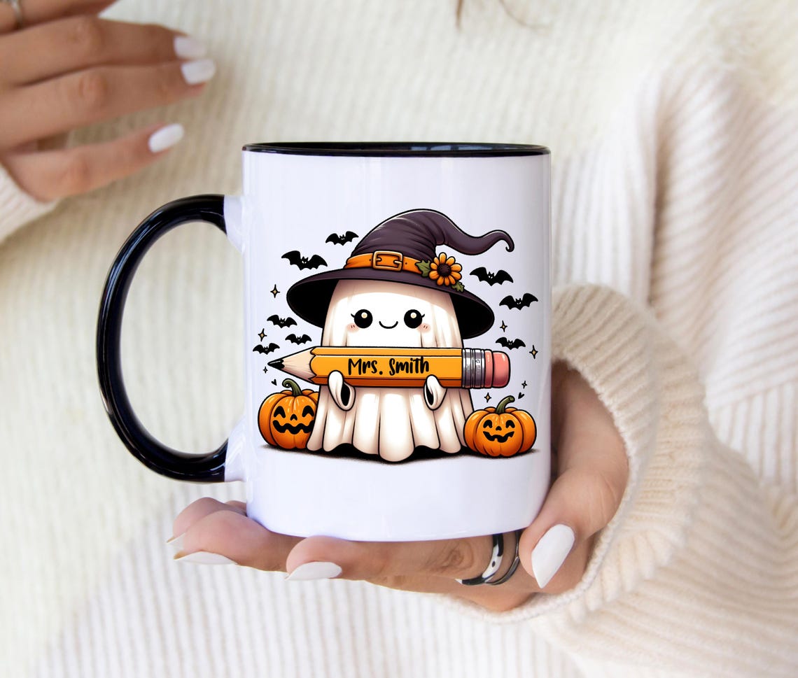 Personalized Halloween Teacher Mug | Spooky Ghost Coffee Cup - Etsy