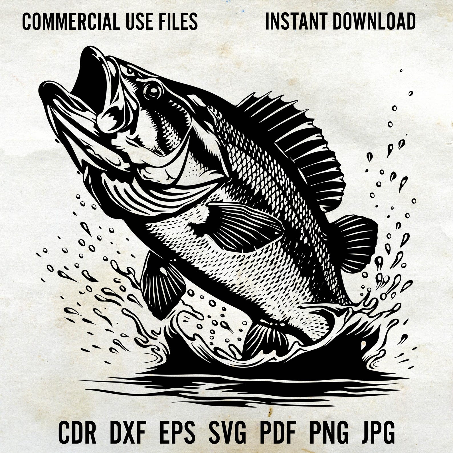 Largemouth Bass Jumping Fish SVG PNG DXF Vector Transparent Cameo ...