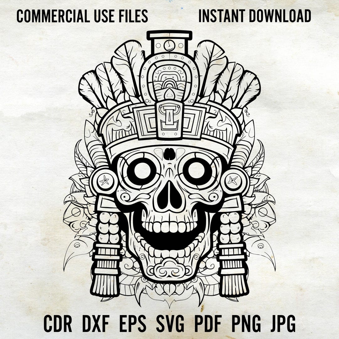 Maya Skull Mask SVG Vector Mask PNG Digital File, Aztec Vector Graphic ...