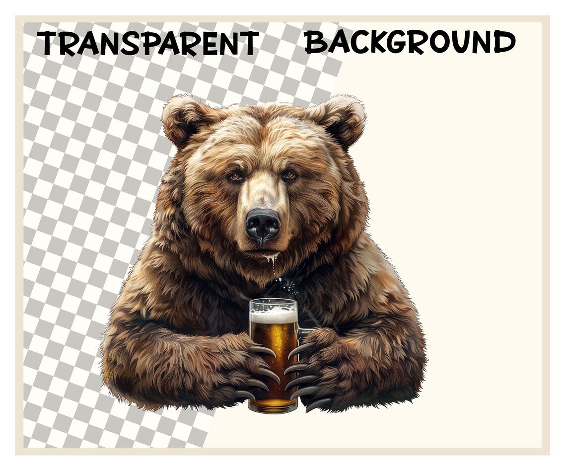 Funny Drinking Bear Clipart,bear PNG, Beer and Bear Clipart Bundle, 15 High-quality Images ...