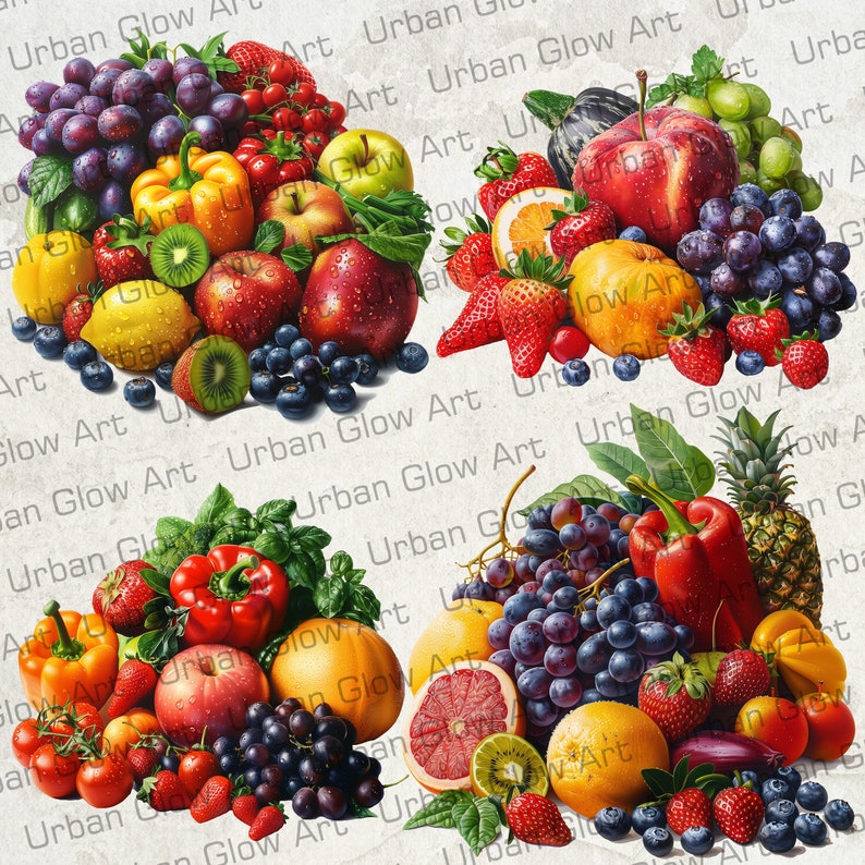 15 Watercolor Fuits and Vegetables PNG Clipart Bundle, Vegetables Plate ...